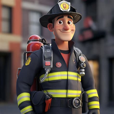Cartoon Firefighter In Full Body Animation Hd 4k Render Premium Ai