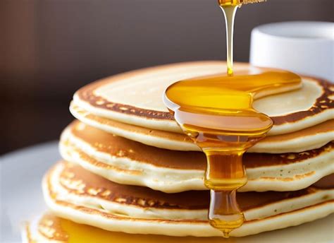 Premium Ai Image A Stack Of Pancakes With Syrup Dripping Down The Side