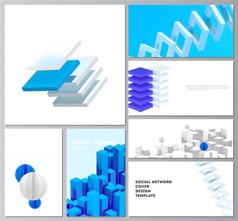 표지 디자인 웹 사이트 디자인 웹 사이트 배경 또는 광고를위한 현대적인 소셜 네트워크의 레이아웃 모션에서 동적 현실적인 기하학적 파란색 모양으로 3d 렌더링 구성