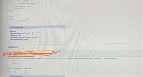 Solved Rewrite The Quadratic Function In Standard Chegg