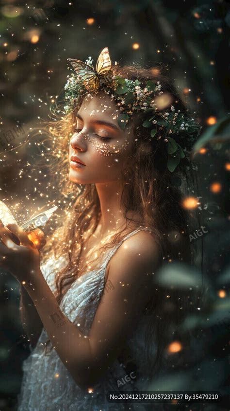 Ai创作图梦幻唯美蓝色系少女 童话魔幻梦境 童话世界里的女孩 梦幻童话女孩 萤火虫人像 森林精灵女孩 森林系女孩 小仙女精灵 欧美精灵 仙女美女唯美女孩 梦幻世界里的姑娘 夏夜精灵 森林阳光