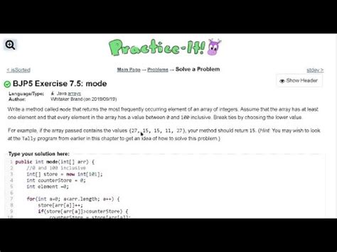 Java Practice It Exercise Mode Arrays Array Basics Youtube
