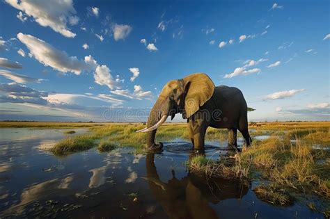 Elephant And Lake Ai Generated Stock Illustration Illustration Of