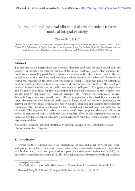 Pdf Longitudinal And Torsional Vibrations Of Size Dependent Rods Via Nonlocal Integral Elasticity