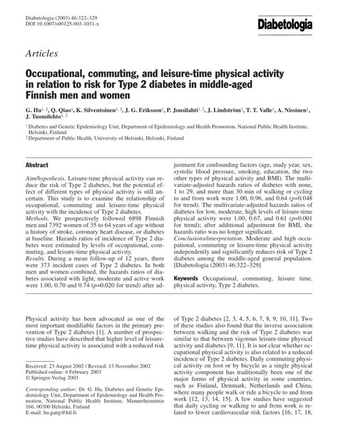 Pdf Occupational Commuting And Leisure Time Physical Activity In Relation To Risk For Type 2