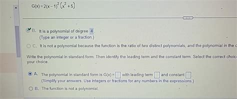 Solved Gx2x 12x25b ﻿it Is A Polynomial Of Degree