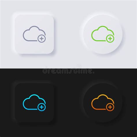 Cloud Icon With Plus Symbol Multicolor Neumorphism Button Soft Ui Design Stock Vector