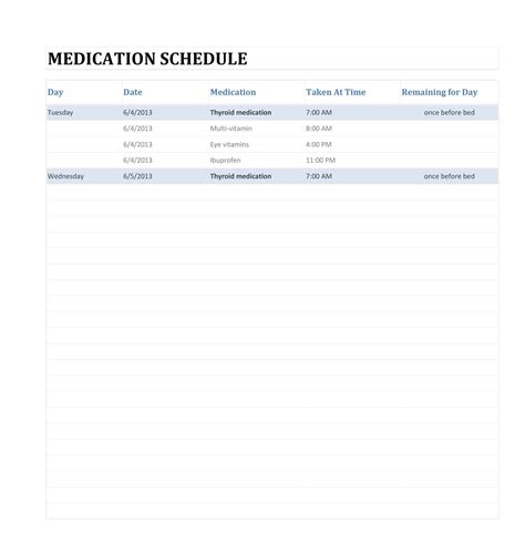 Free Printable Medication Schedule Templates 2 3 4 Times A Day Chart