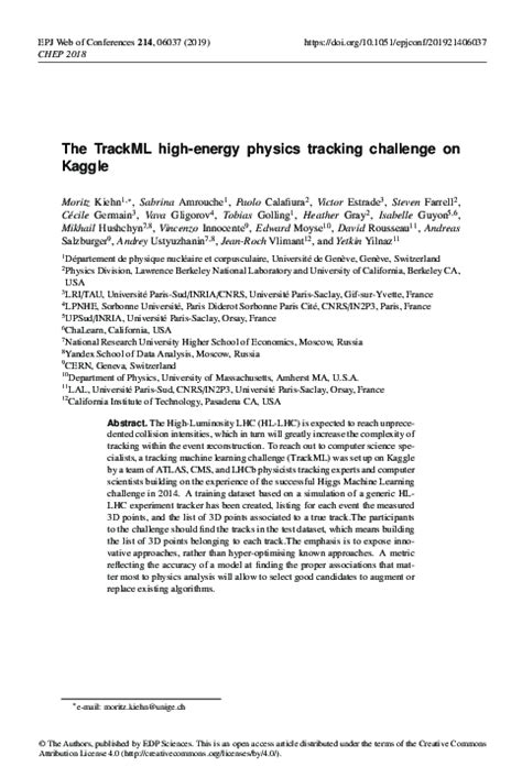 Pdf The Trackml High Energy Physics Tracking Challenge On Kaggle
