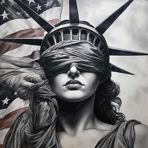 Premium Ai Image Lady Liberty Blindfolded In The Style Of Black And White Hyperrealism