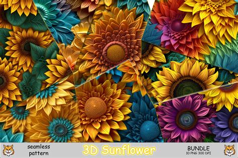 D Sunflower Seamless Pattern Bundle Graphic By Meow Backgrounds Creative Fabrica