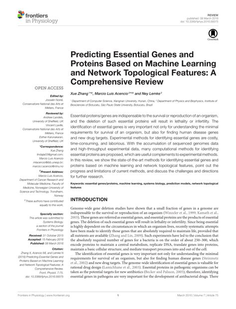 Pdf Predicting Essential Genes And Proteins Based On Machine Learning
