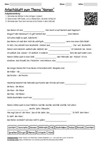 Arbeitsblatt Mit QR Code Zum Thema Nomen Einfache Sprache In 2022
