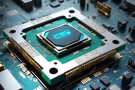 Premium Photo View Of A Cpu Processor Chip With A Gear And Network Connection On A Circuit