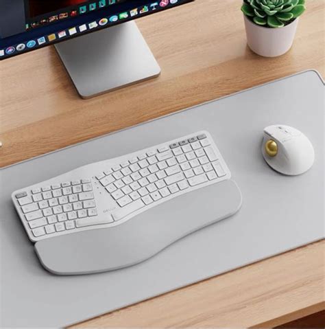 Delux Wireless Ergonomic Keyboard Gm901d And Ergo Trackball Mouse Mt1 White Computer Parts And