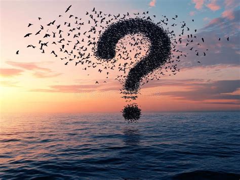 Birds Forming A Question Mark In The Sky At Dawn Illustrate The
