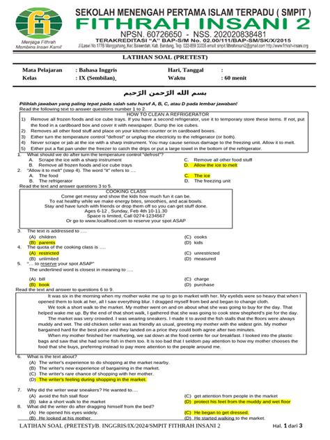 Soal Pretest English Pdf Refrigerator