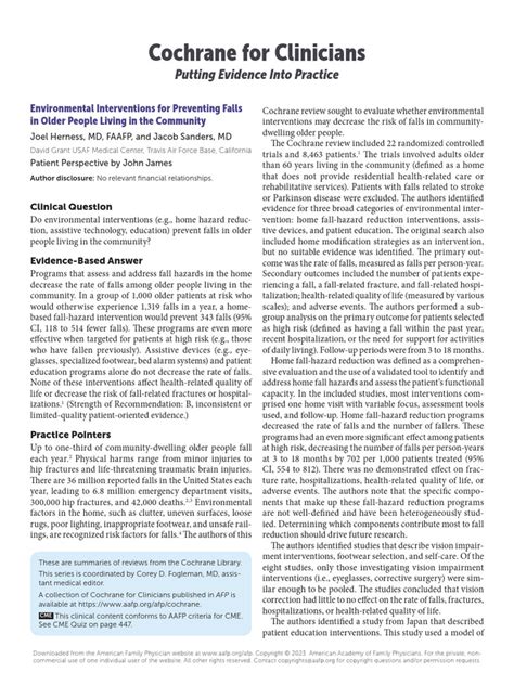 Environmental Interventions For Preventing Falls In Older People Living