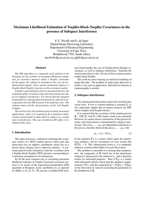Pdf Maximum Likelihood Estimation Of Toeplitz Block Toeplitz