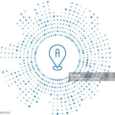 흰색 배경에 격리 된 파란색 선 맵 핀 아이콘입니다 네비게이션 포인터 위치 지도 Gps 방향 장소 나침반 검색 개념 추상 원