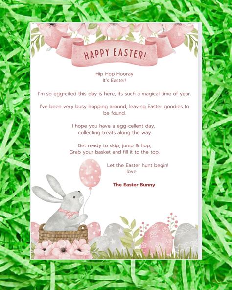 A4 Green Easter Bunny Letter Easter Egg Hunt Letter Easter Basket