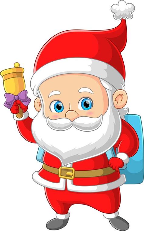 O Fofo Papai Noel Está Trazendo O Presente Do Saco E Toca O Sino De