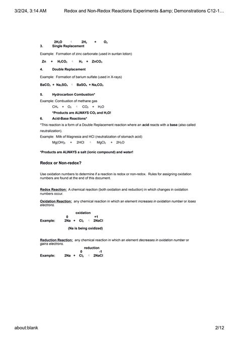 Solution Redox And Non Redox Reactions Experiments And Demonstrations