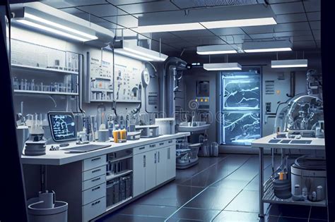 Futuristic Scientific Laboratory Biology And Chemistry Research Lab