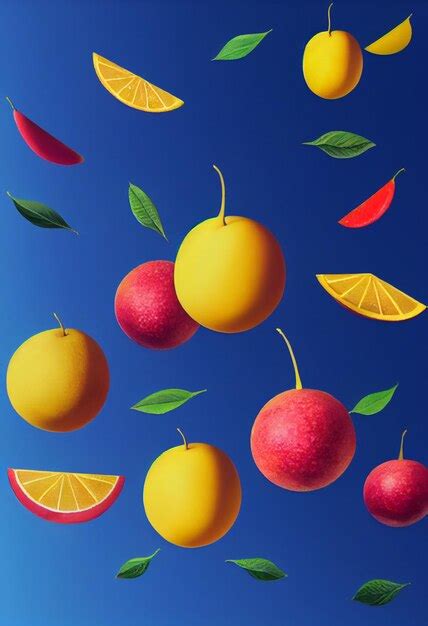 Premium Photo Falling Fruit Composition Background Apples Oranges And