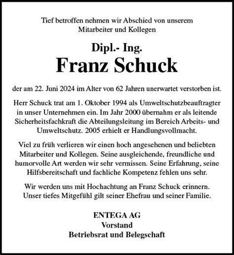 Traueranzeigen Von Franz Schnuck Vrm Trauer De