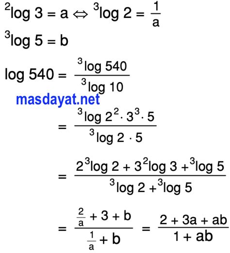 Jika 2log 3 A Dan 3log 5 B Nyatakan Log 540 Dalam A Dan B Mas Dayat