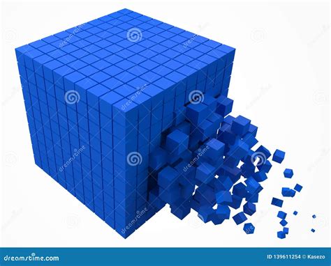Dissolving Data Block Made With Smaller Blue Cubes D Pixel Style Vector Illustration Stock