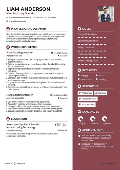 10 Manufacturing Operator Resume Samples Templates For 2025