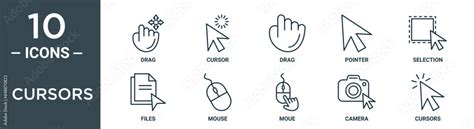 Vetor De Cursors Outline Icon Set Includes Thin Line Drag Cursor Drag Pointer Selection