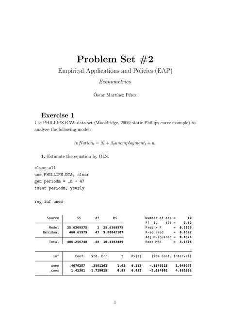 Ps2 Solutions Problem Set 2 Econometrics Master Eap Problem Set