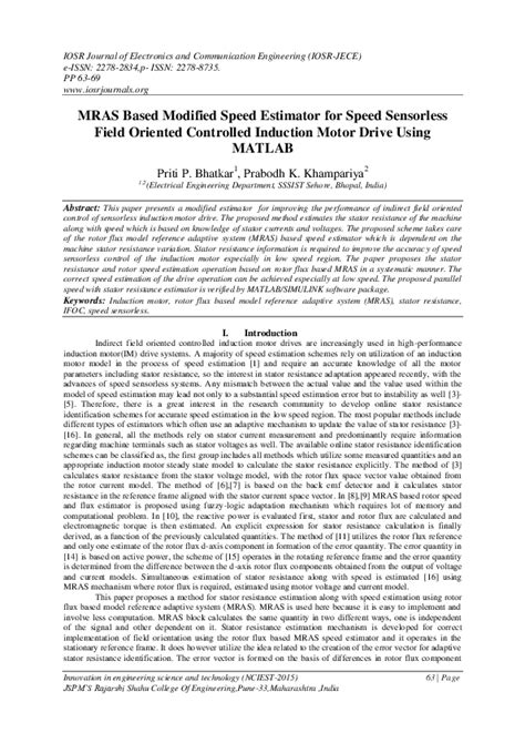 pdf mras based modified speed estimator for speed sensorless field