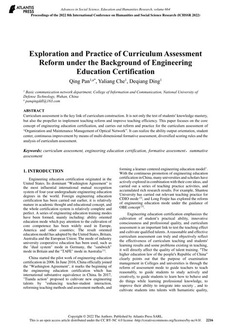 Pdf Exploration And Practice Of Curriculum Assessment Reform Under The Background Of