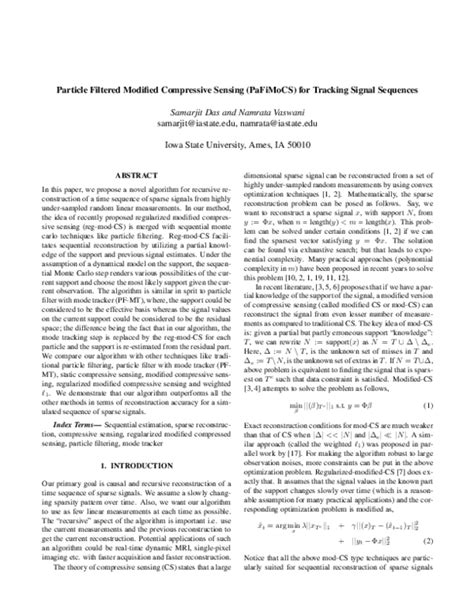 Pdf Particle Filtered Modified Compressive Sensing Pafimocs For Tracking Signal Sequences