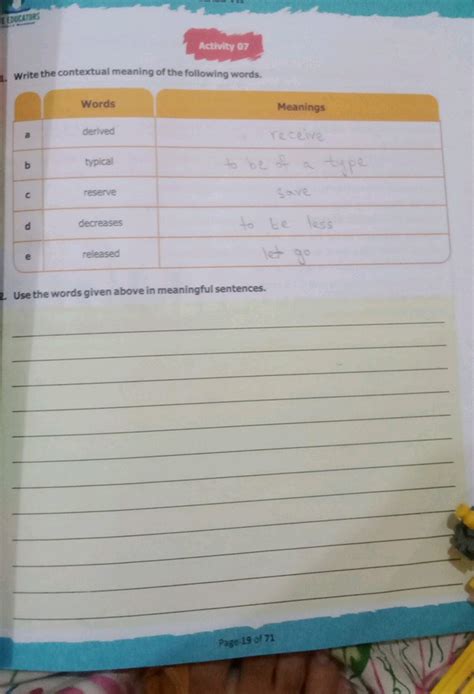 Activity Write The Contextual Meaning Of Studyx