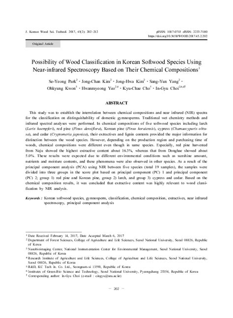 Pdf Possibility Of Wood Classification In Korean Softwood Species Using Near Infrared