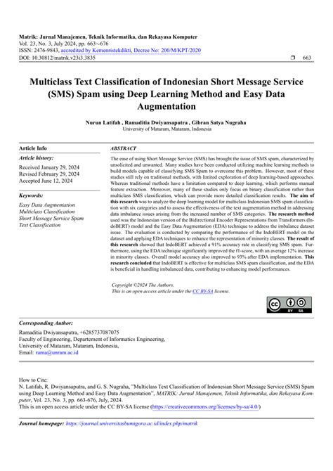 Pdf Multiclass Text Classification Of Indonesian Short Message Service Sms Spam Using Deep
