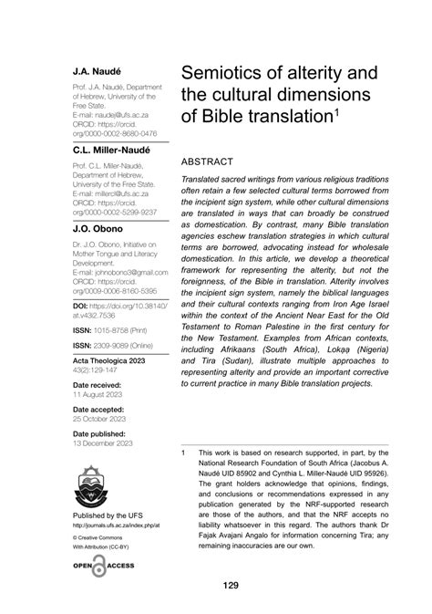 Pdf Semiotics Of Alterity And The Cultural Dimensions Of Bible