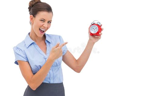 Businesswoman Pointing At Alarm Clock Stock Image Image Of Deadline