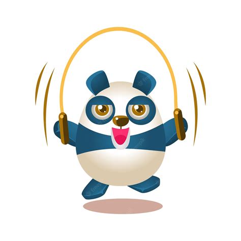 밧줄을 건너 뛰는 인간화 된 만화 곰 캐릭터와 귀여운 팬더 활동 그림 프리미엄 벡터