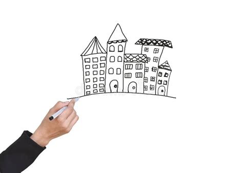 Female Hand Drawing City On White Background Stock Image Image Of