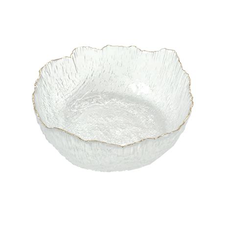 Glass Bowl Hammer Pattern With Gold Rim Clear 17cm Crockery Home Decor