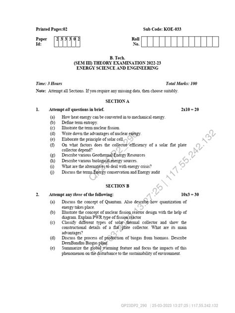 Btech Oe 3 Sem Energy Science And Engineering Koe 033 2023 Pdf Energy Development Nuclear