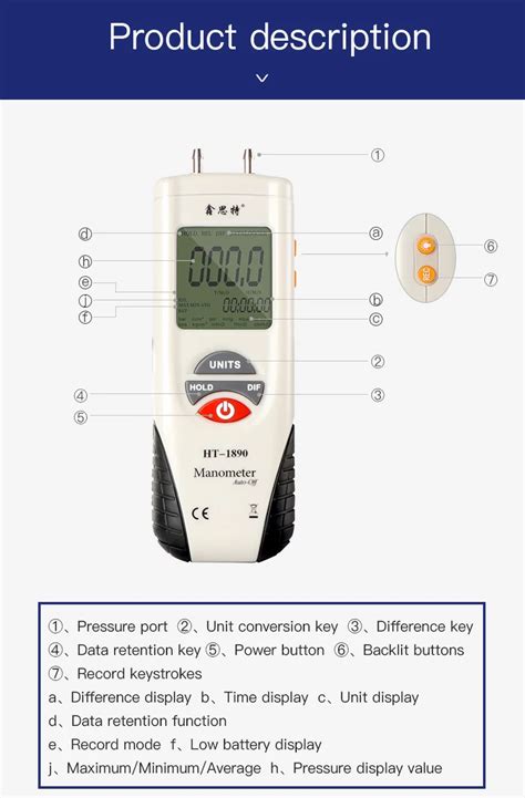 Manometer Pressure Meter 11 Selectable Units Differential Pressure Gauge Dual Port Pressure