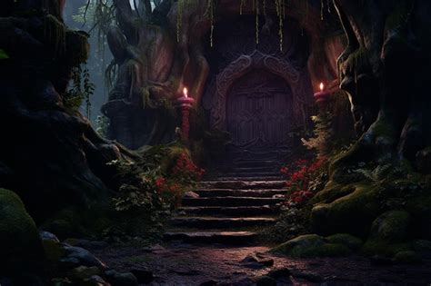 Premium Ai Image Mysterious Witchs Lair Entrance Entrance To A Myst