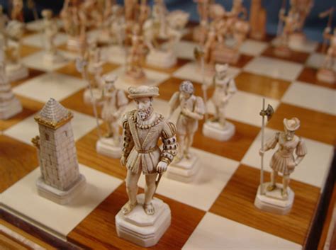 French Ivory Figural Chess Set Henry VIII Vs Francois I Black King And Queen Pieces On